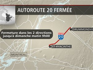 Fermeture de l'autoroute 20 entre St-Hyacinthe et Drummondville | ICI ...